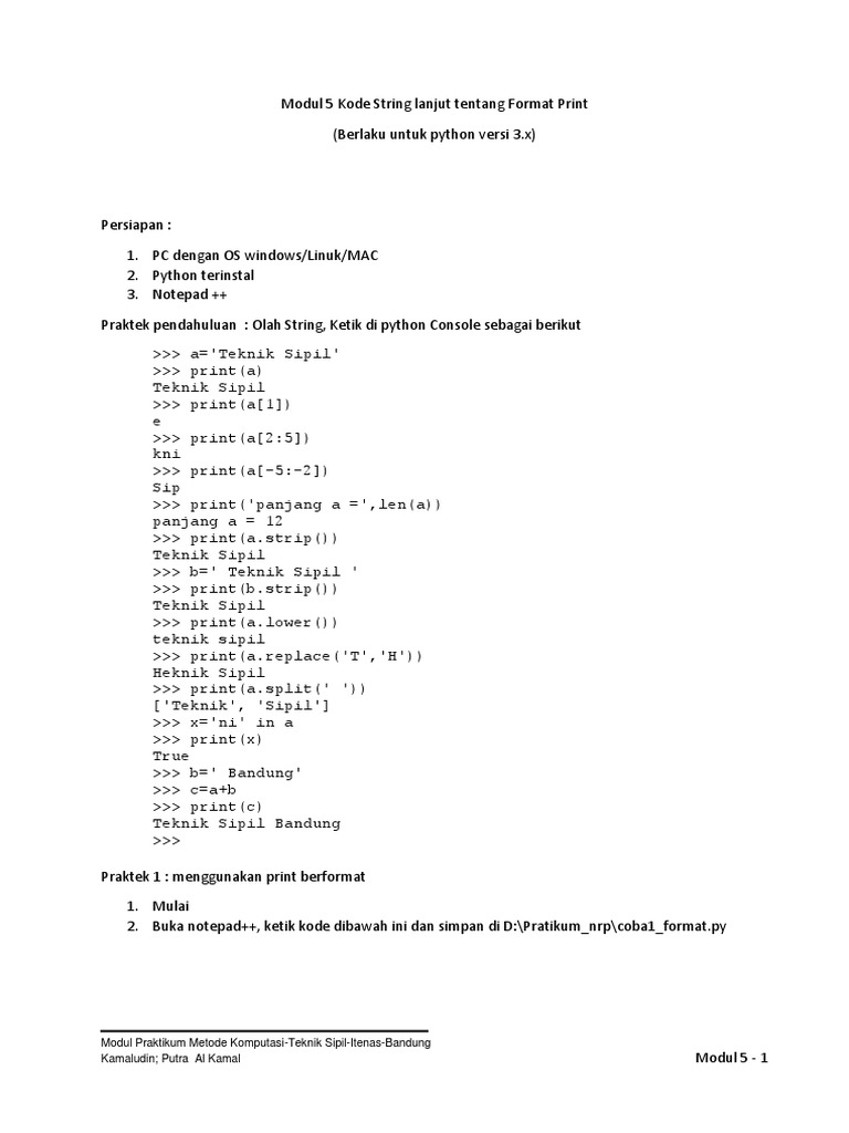 Praktikum Python: Format String Teknik Sipil | PDF