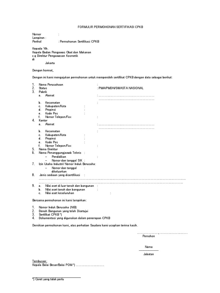 Form Permohonan Sertifikasi CPKB | PDF | Komputer | Teknologi & Rekayasa
