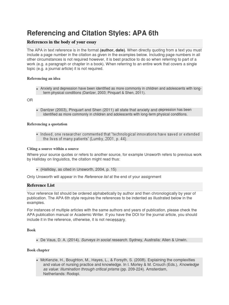 Referencing and Citation Styles: APA 6th: References in The Body of ...