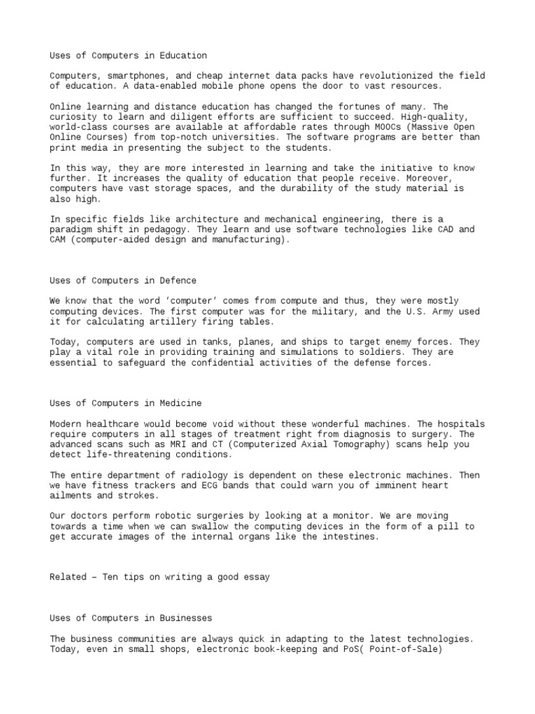 Essay On The Importance of Computers in Our Life | PDF | Internet ...