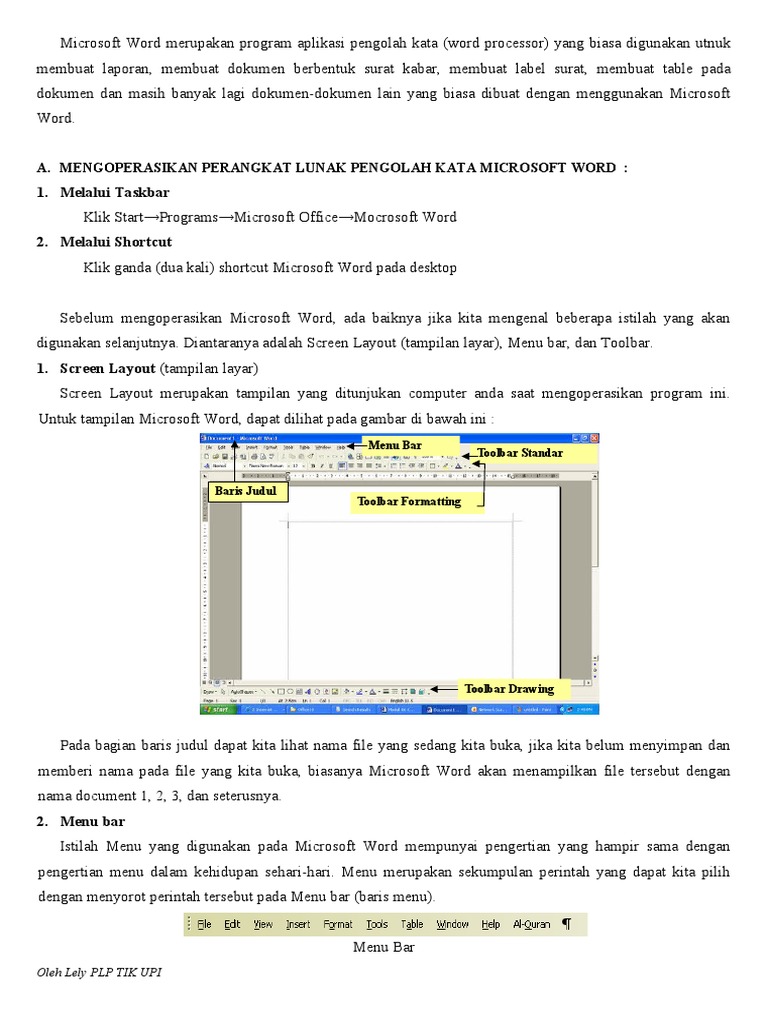 Materi Dasar Microsoft Word Kelas 7 | PDF