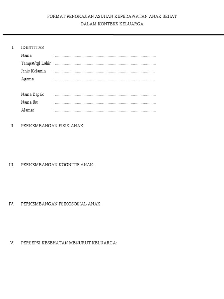 Format Pengkajian Asuhan Keperawatan Anak Sehat | PDF | Pengembangan Diri