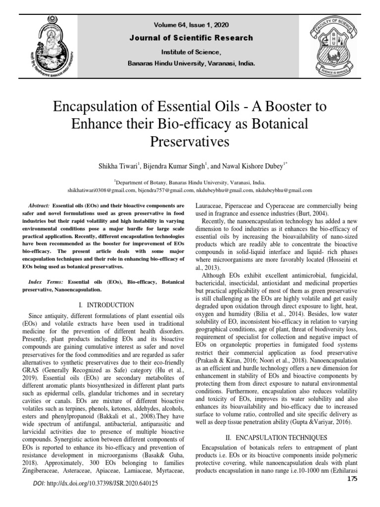 Encapsulation of Essential Oils | PDF | Liposome | Antimicrobial