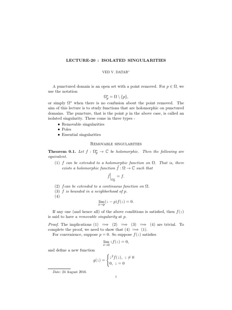 Isolated Singularities | PDF | Function (Mathematics) | Continuous Function