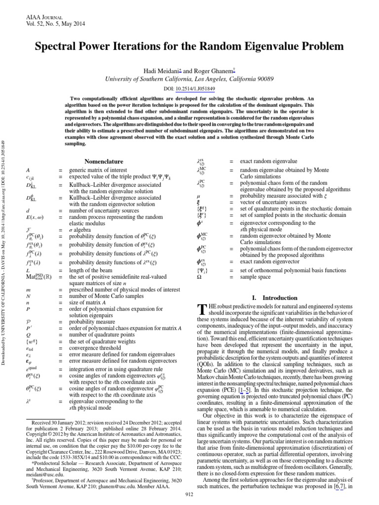 05 Spectral Power Iterations For The Random Eigenvalue Problem | PDF | Eigenvalues And ...