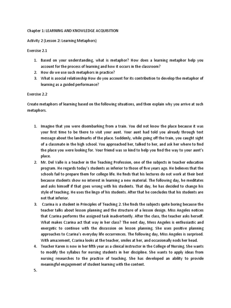 Learning Metaphors and Knowledge Acquisition | PDF | Teachers | Learning
