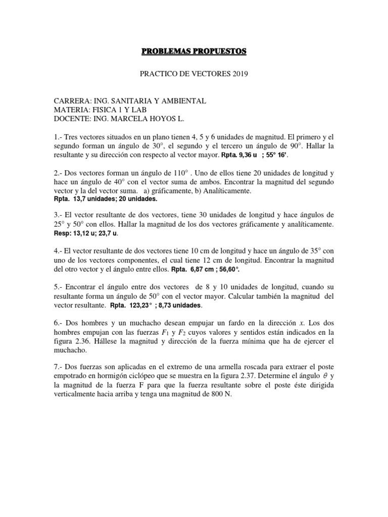 Practico Vectores 2019 | PDF | Vector Euclidiano | Velocidad