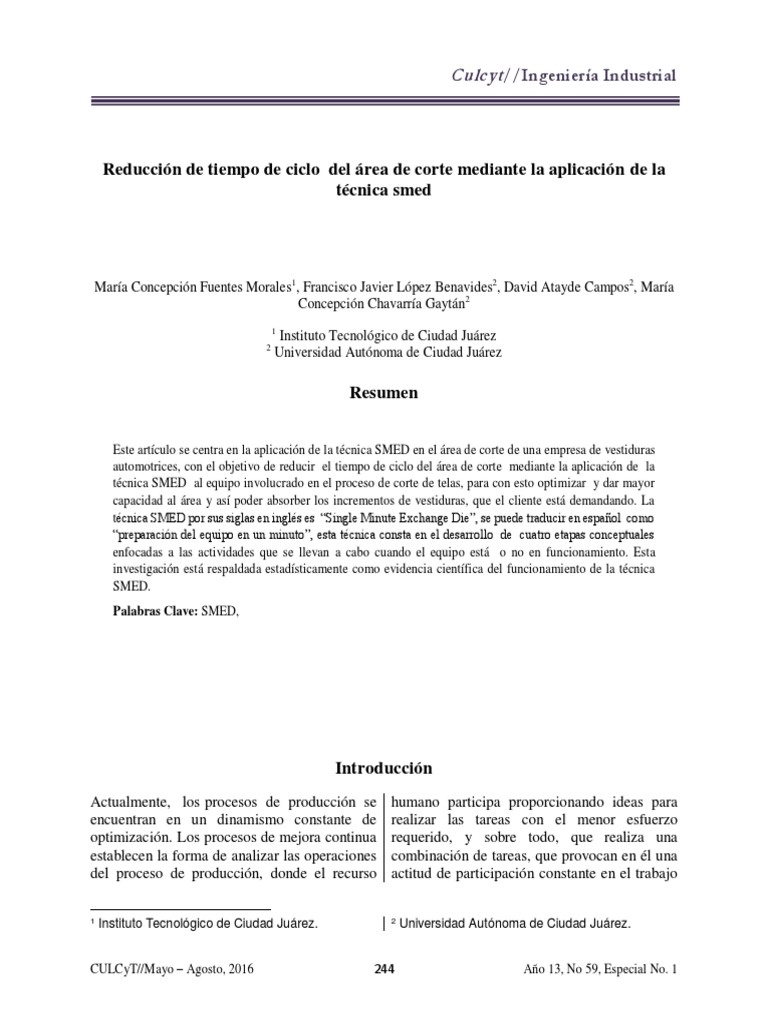 Reducción de Tiempo de Ciclo Del Área de Corte Mediante La Aplicación ...