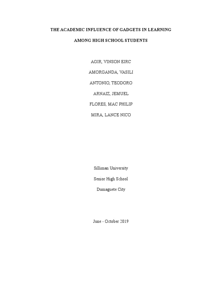 The Academic Influence of Gadgets in Learning Among High School ...