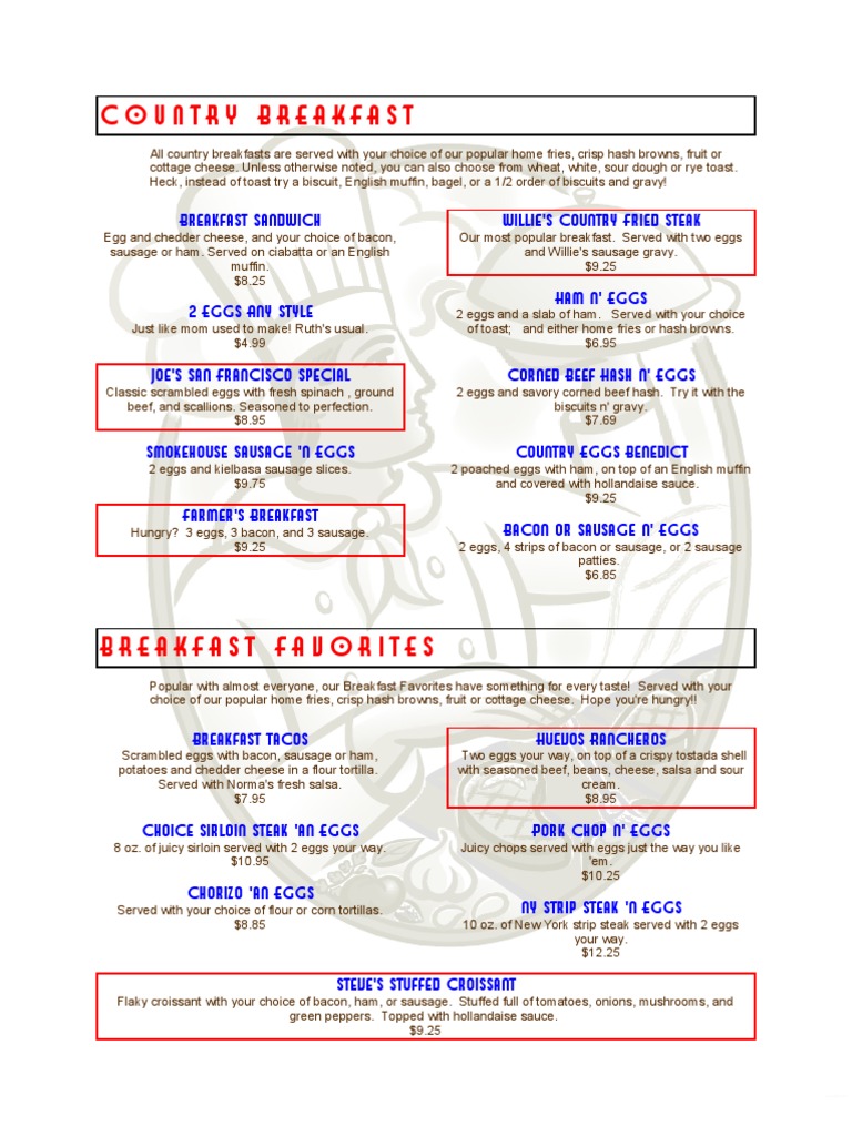 Breakfast Menu | PDF | Sausage | Bacon