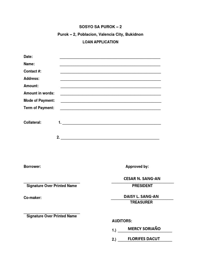 Loan Application - Sosyo Sa Purok 2 | PDF
