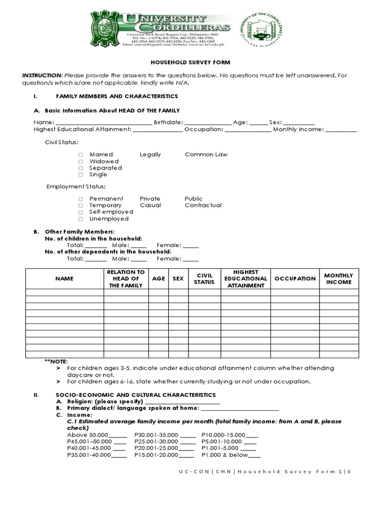 Household Survey Form | PDF | Health Care | Pregnancy