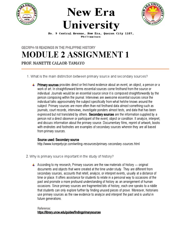 New Era University: Module 2 Assignment 1 | PDF | Primary Sources | Data