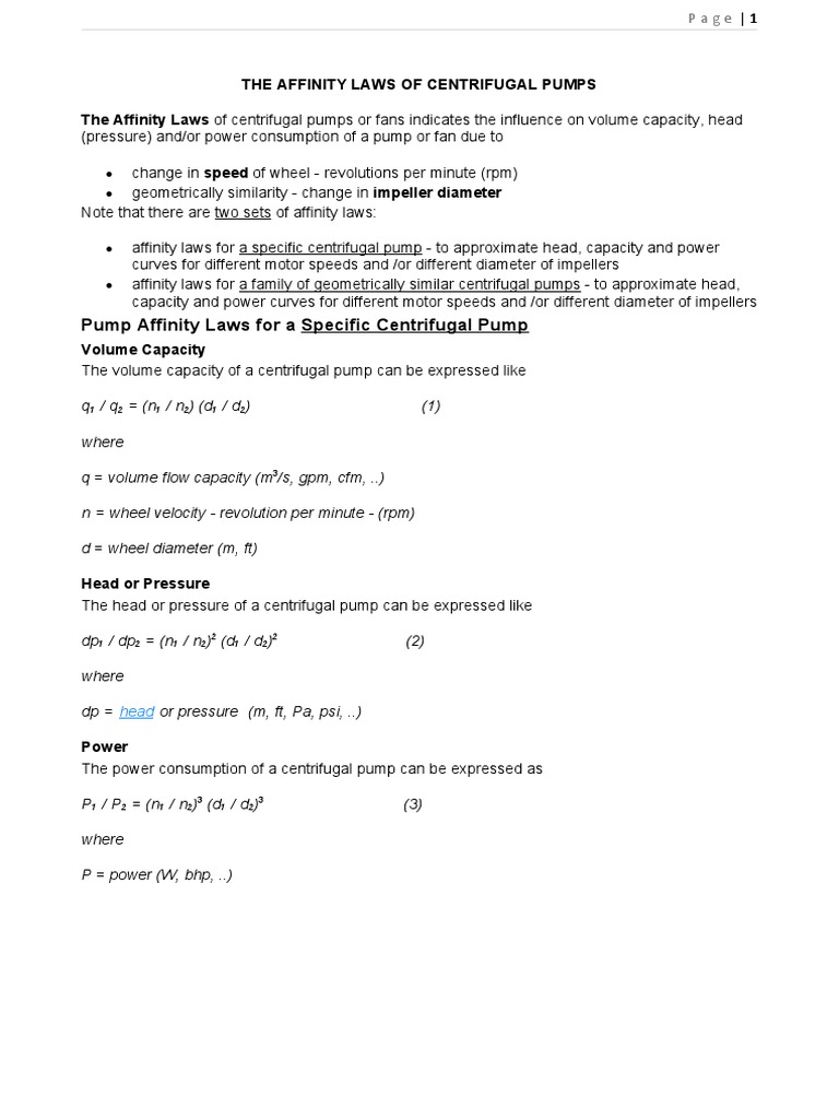 The Affinity Laws of Centrifugal Pumps | PDF | Pump | Chemical Equipment