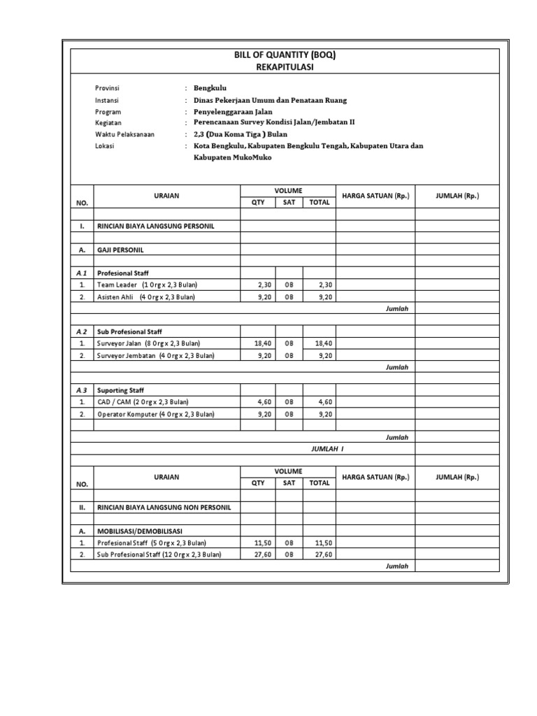 Bill of Quantity (Boq) Rekapitulasi | PDF