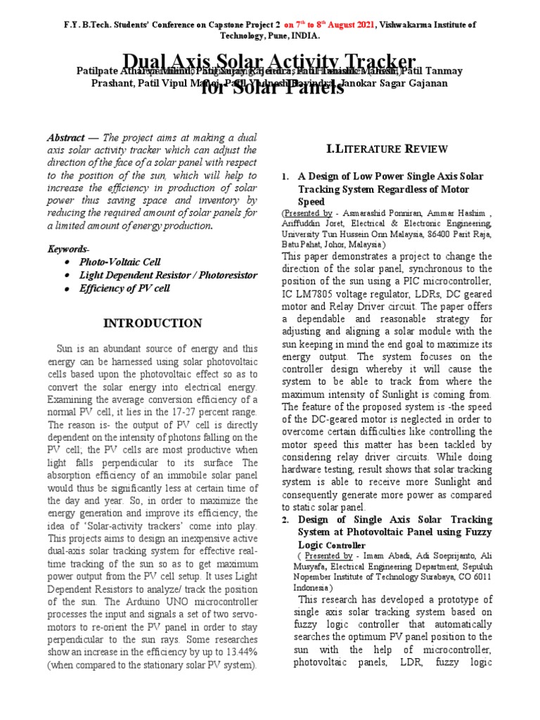 Dual Axis Solar Activity Tracker For Solar Panels: Department of ...