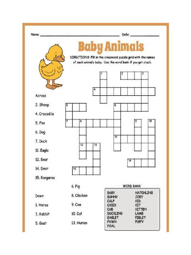 Baby Animals Crossword Puzzle | PDF