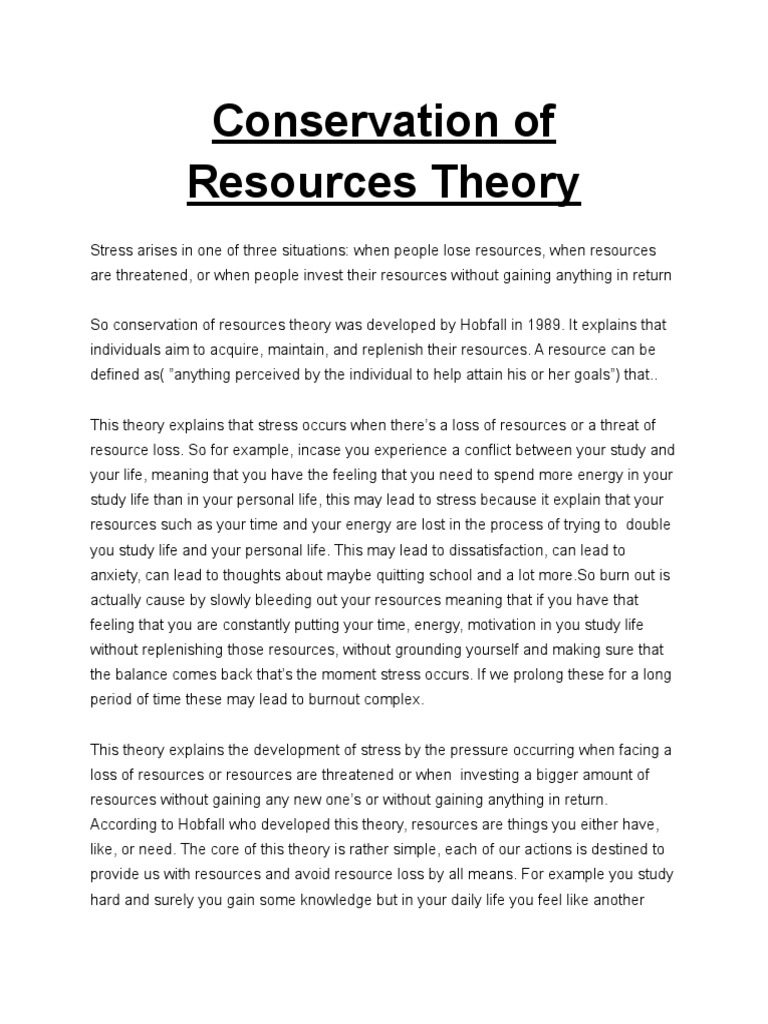 Understanding Conservation of Resources Theory | PDF | Stress (Biology ...
