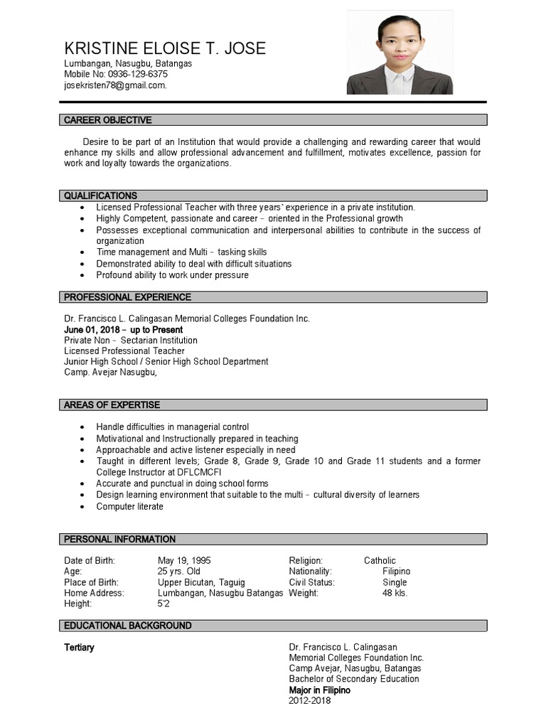 A Compelling Resume for a Licensed Professional Teacher Seeking New ...