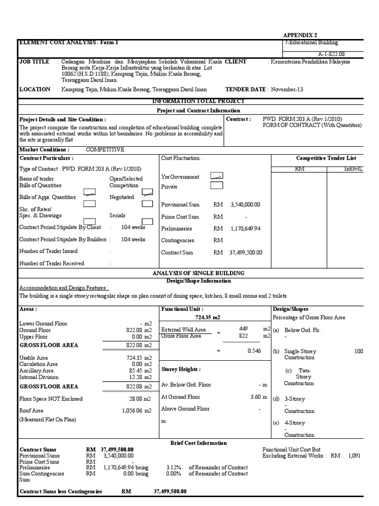 Elemental Cost Analysis for Educational Building | PDF | Wall | Building