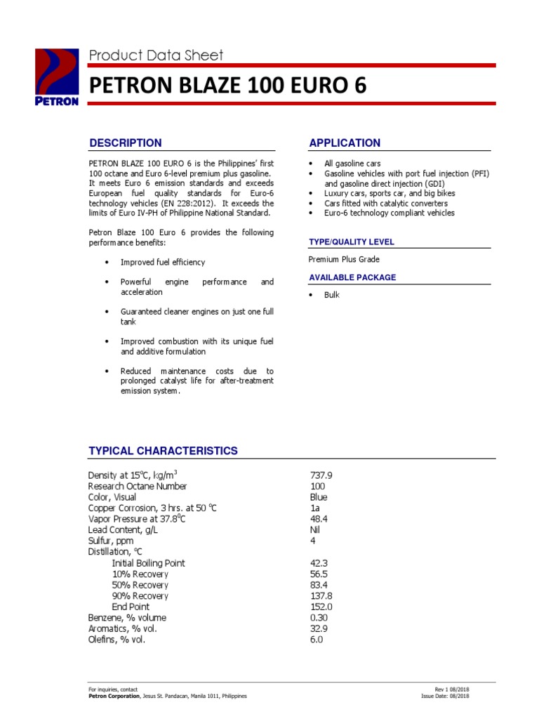 PDS Petron Blaze 100 Euro 6 | PDF | Gasoline | Fuels