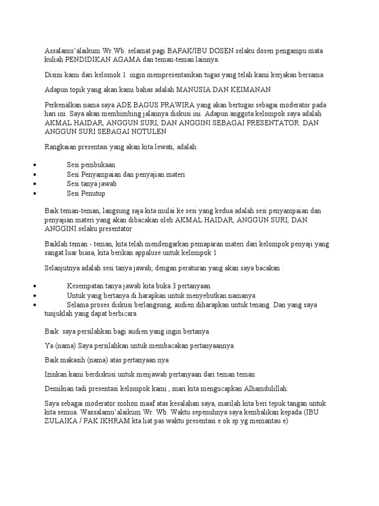 Moderator Presentasi | PDF | Seni & Disiplin Bahasa