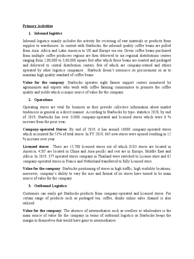 Value Chain Analysis | PDF | Starbucks | Sales