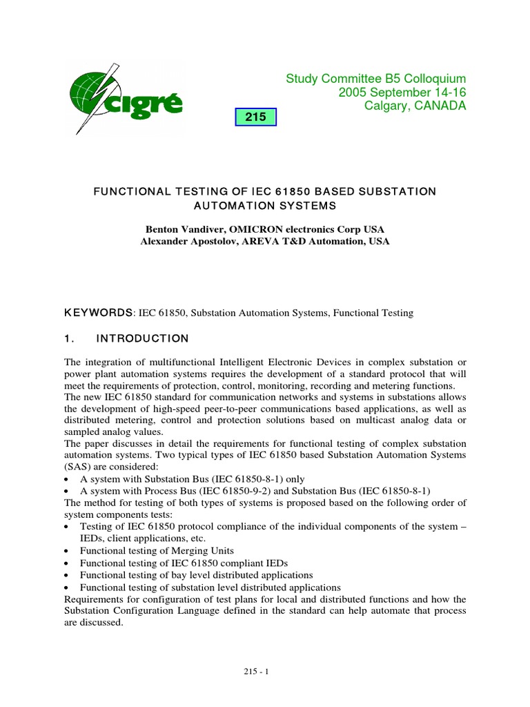 Functional Testing Of Iec 61850 Based Substation Pdf Input Output Electrical Substation
