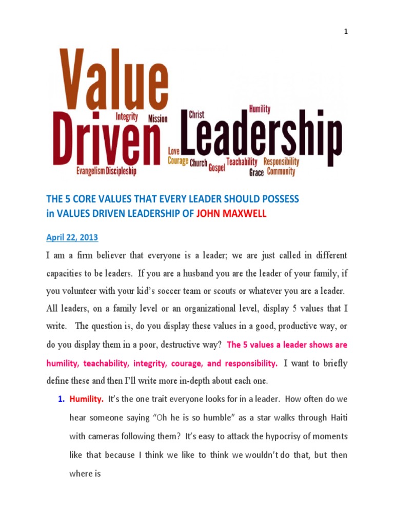 Leadership Core Values by John Maxwell | PDF | David