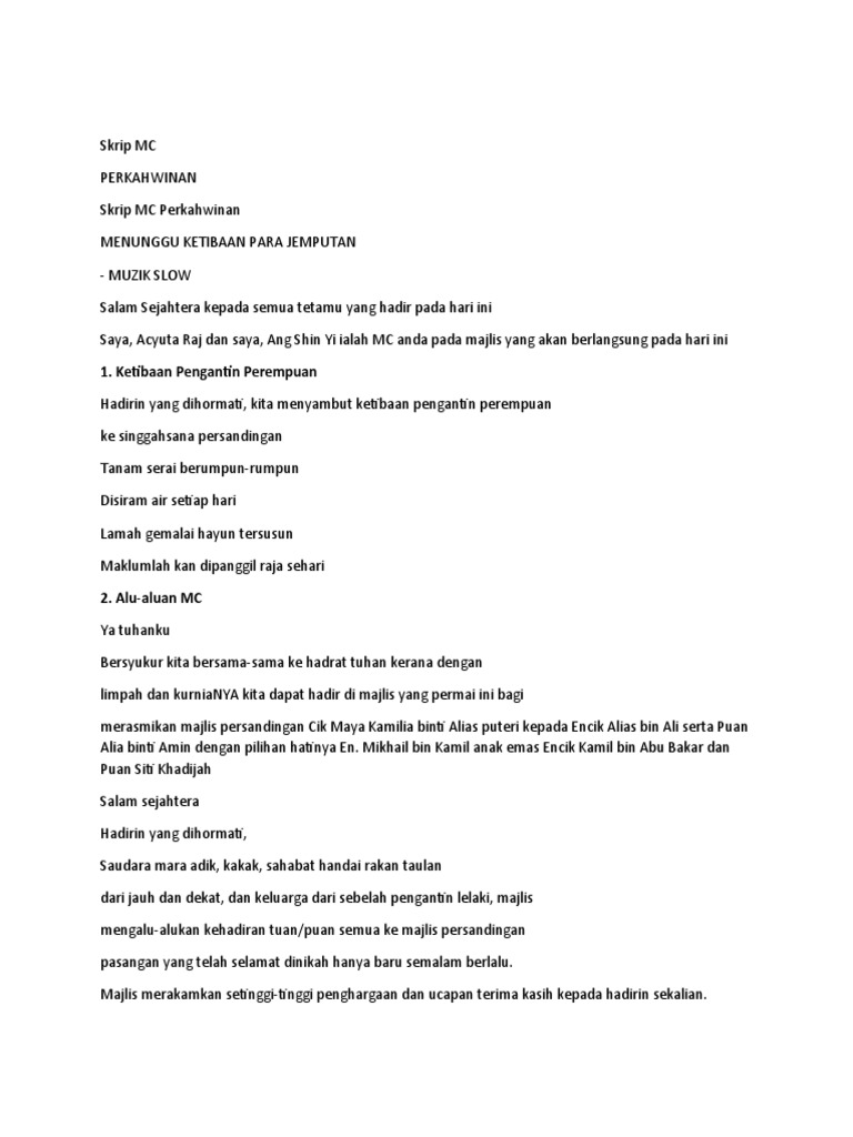 Skrip MC Perkahwinan | PDF