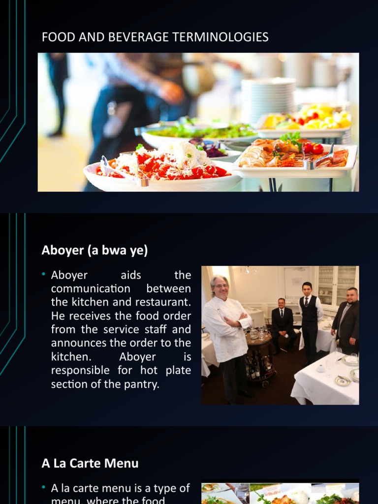 Food and Beverage Terminologies | PDF | Menu | Hors D'oeuvre