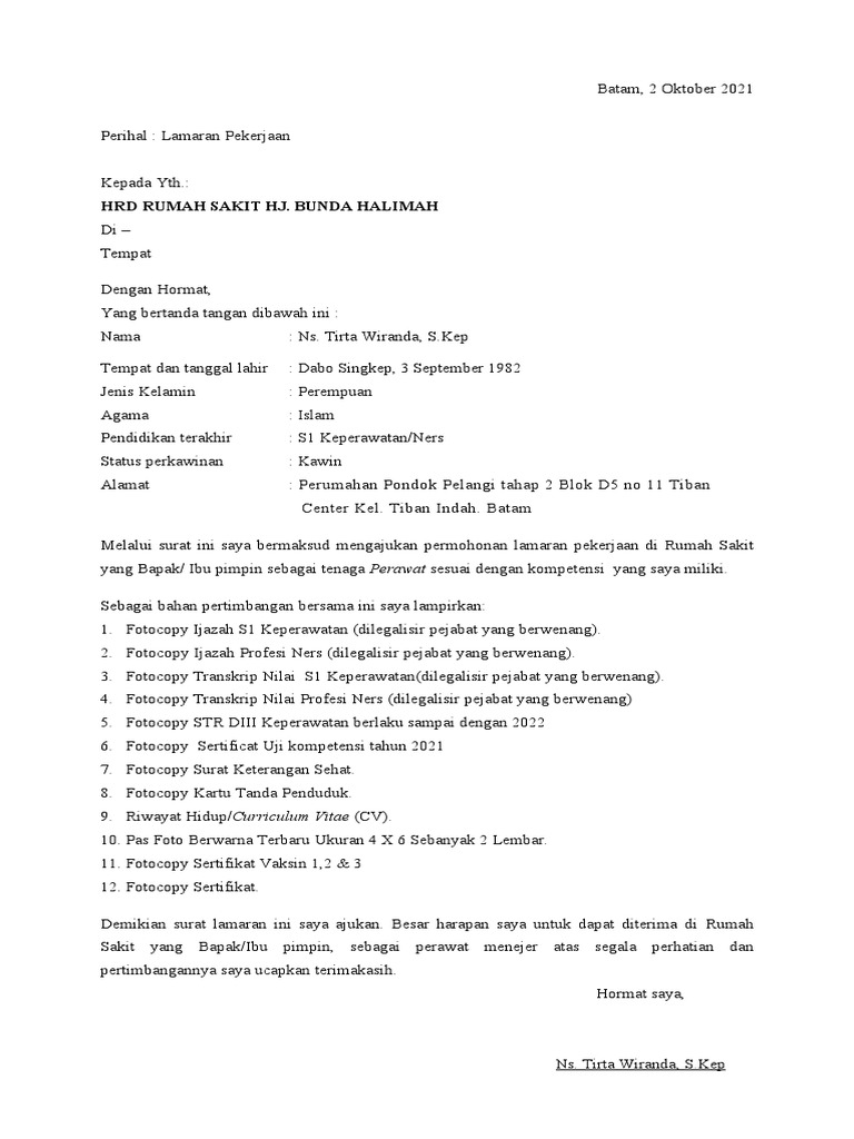 Surat Lamaran Kerja Word | PDF