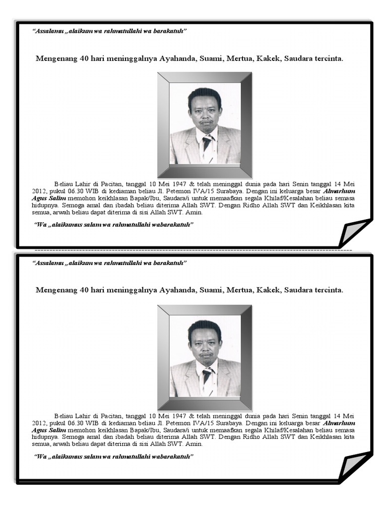 Ucapan Mengenang 40 Hari Kematian | PDF