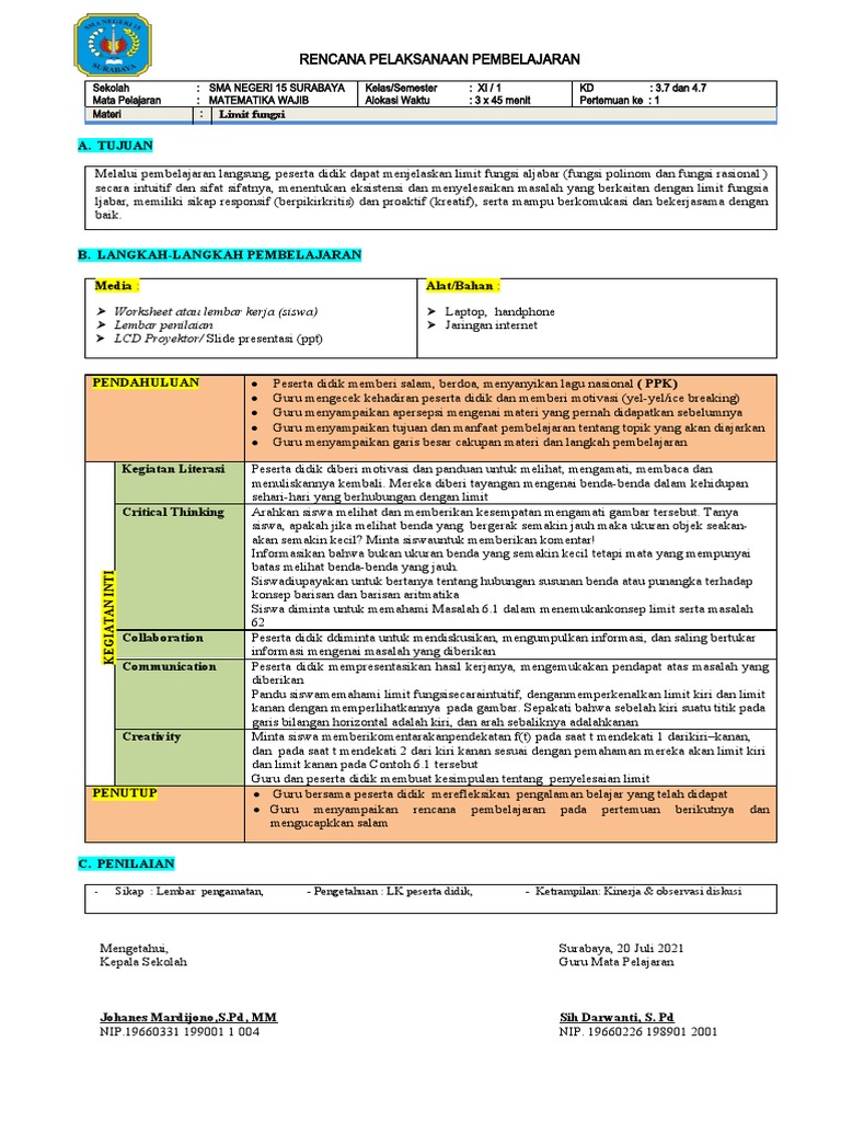Kelas Xi Mawa - RPP Bab 6 Limit Fungsi | PDF