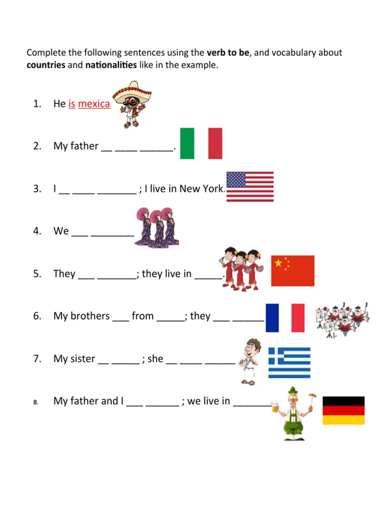 Verb to Be: Countries & Nationalities Exercises | PDF | Foreign ...