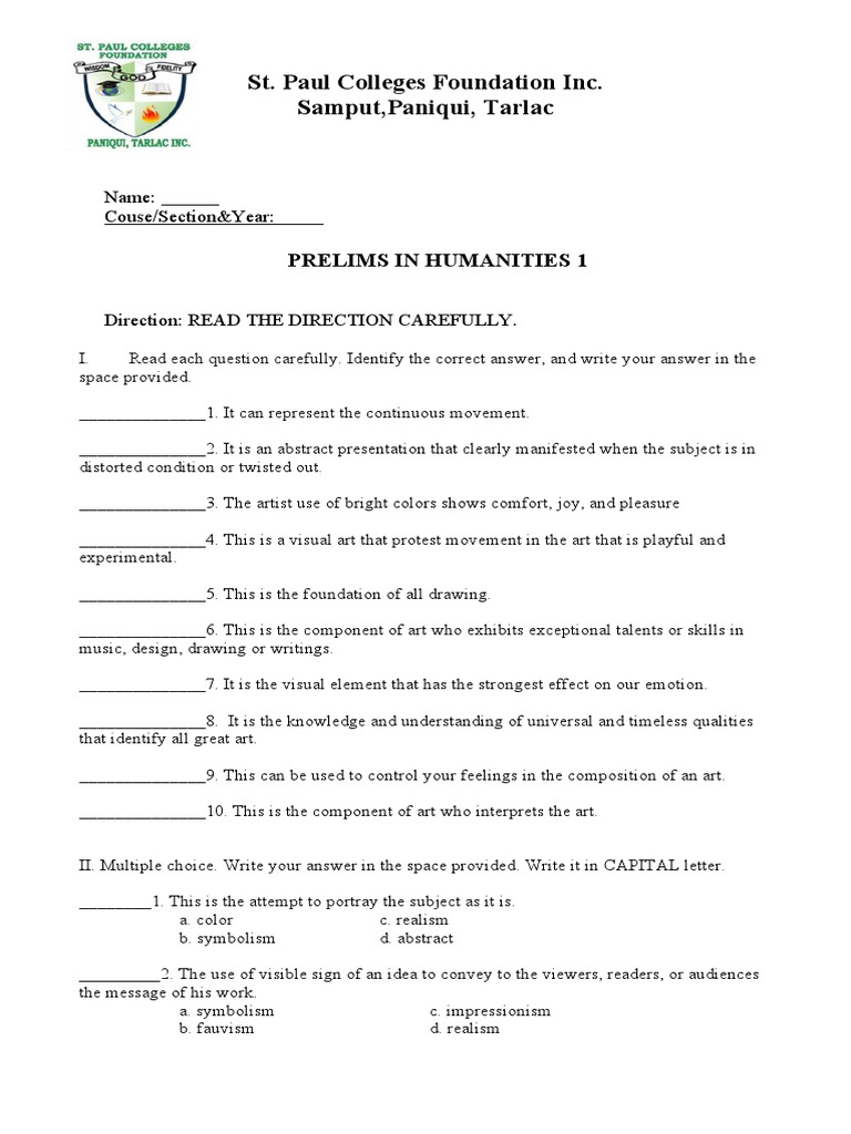 (Template) Prelims in Humanities 1 | Download Free PDF | Abstract Art ...