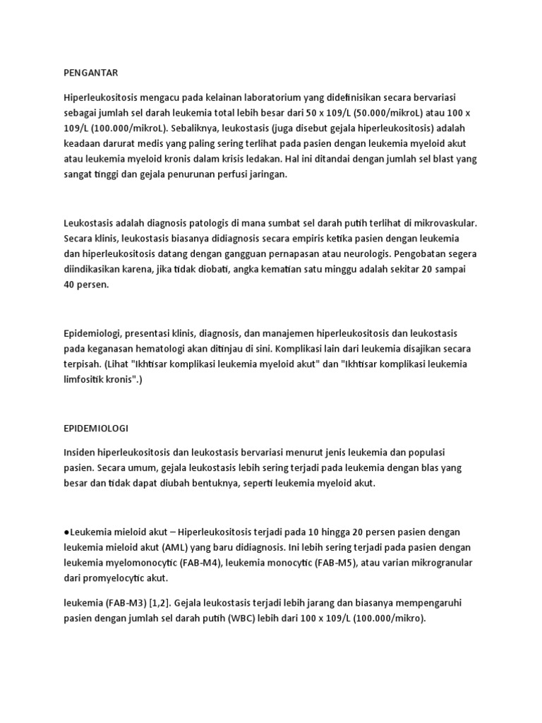 Hiperleukositosis dan Leukostasis pada Leukemia | PDF | Kesehatan ...