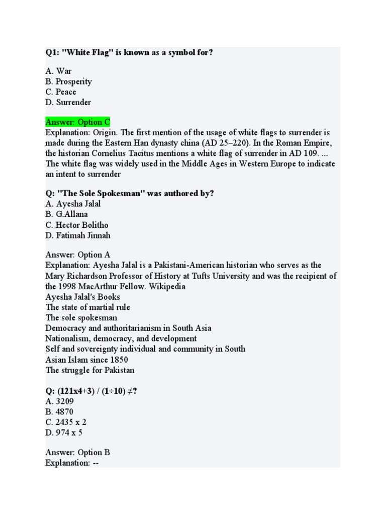 Q1: "White Flag" Is Known As A Symbol For? | PDF | Cofactor ...