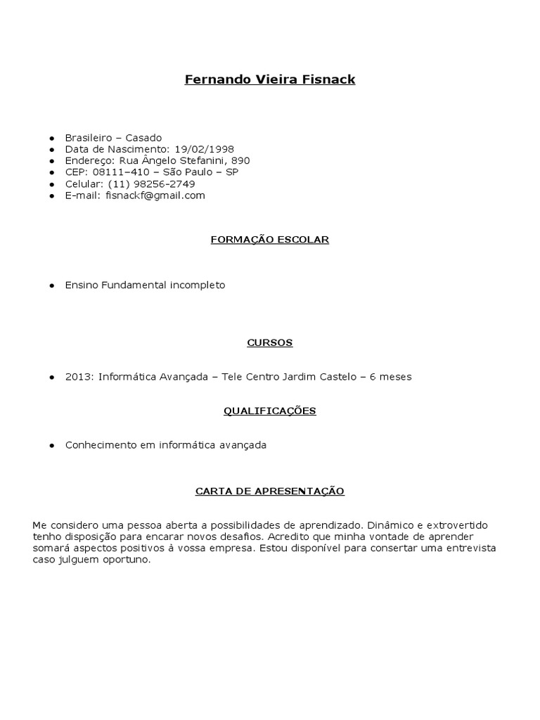 Currículo Fernando Fisnack | PDF | Carreira e Crescimento
