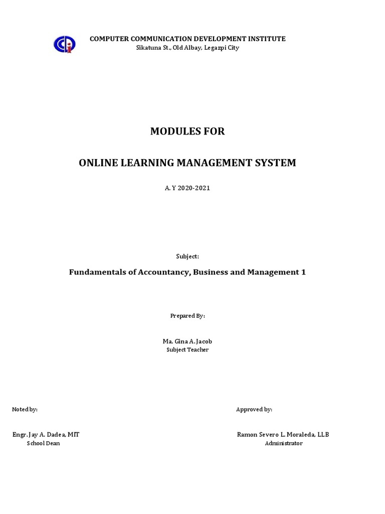 Modules For Online Learning Management System: Computer Communication Development Institute ...