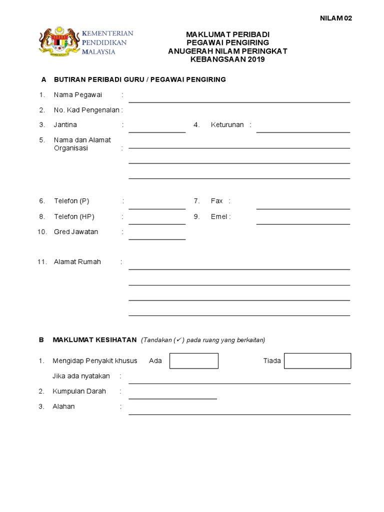 NILAM 02 Borang Maklumat Peribadi | PDF