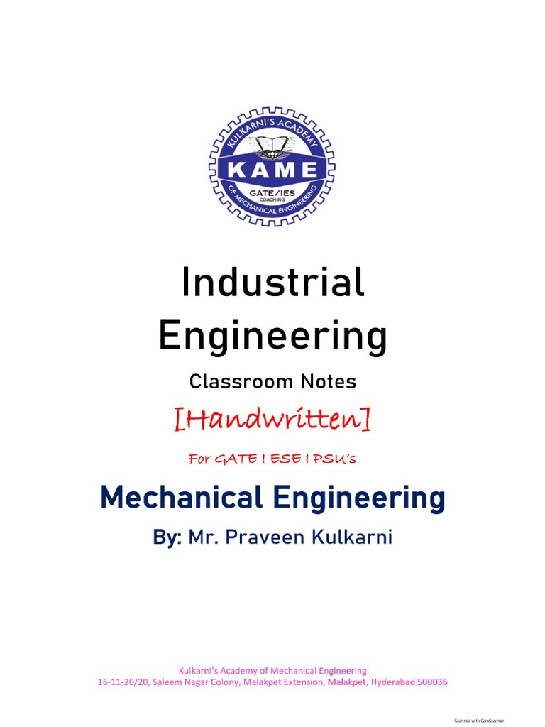 Industrial Engineering Classroom Notes by Kulkarni Sir | PDF