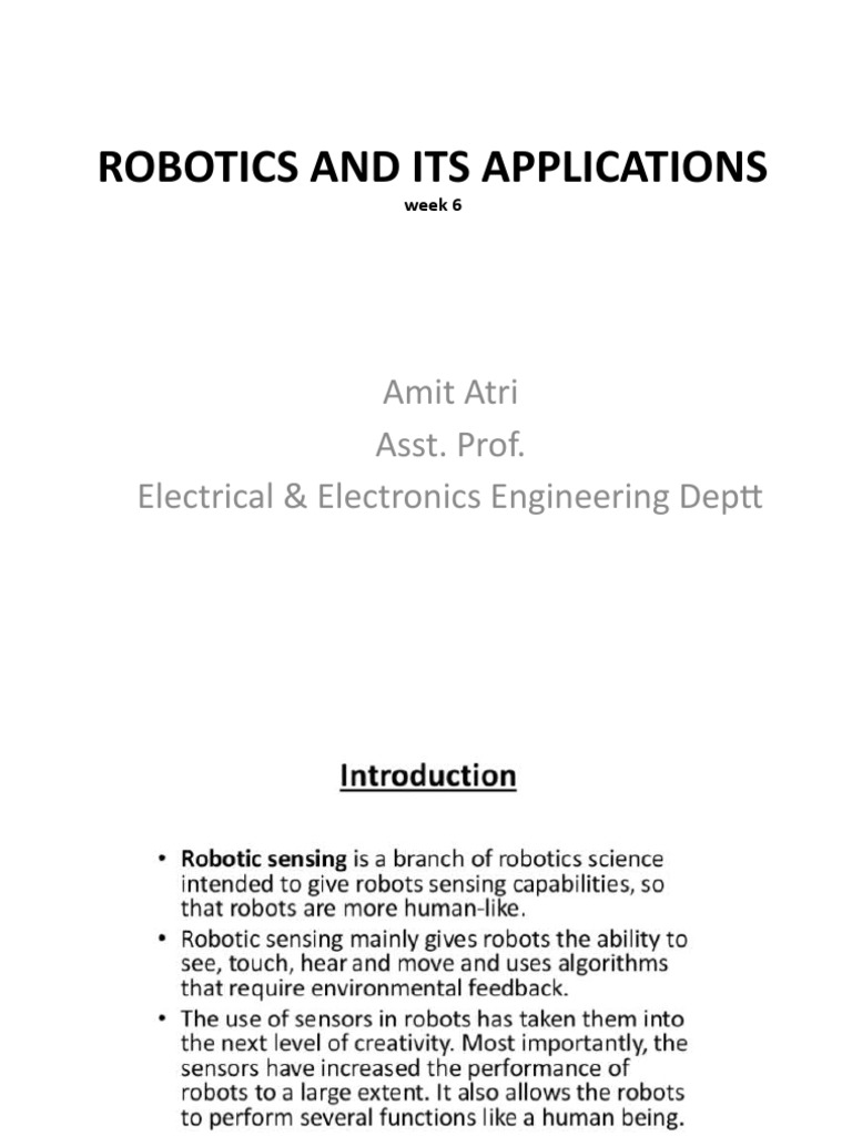ROBOTICS AND ITS APPLICATIONS Week 6 | PDF