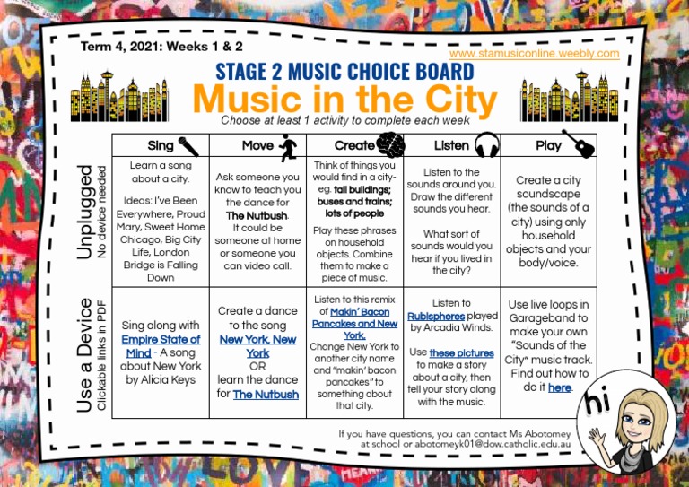 Stage 2 Music Choice Board - Term 4 Wks 1 2 | Download Free PDF ...