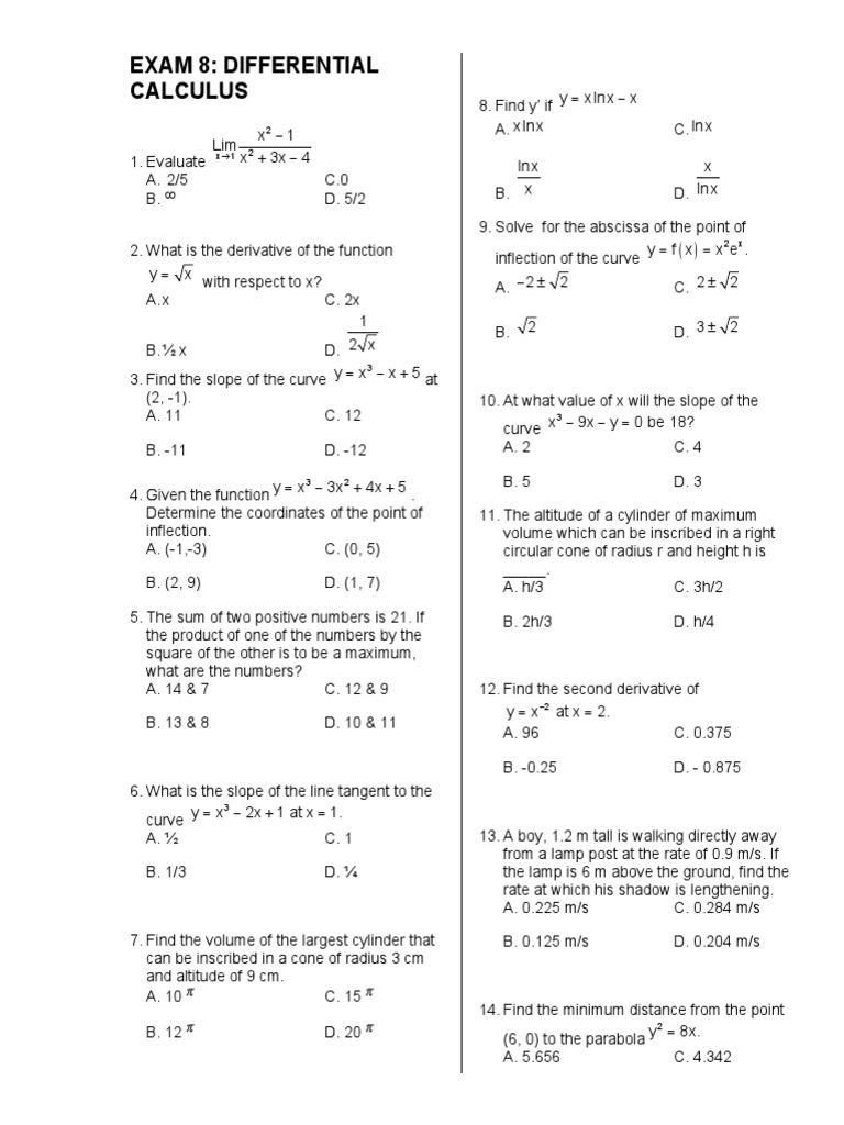 Calculus Exam for Students | PDF | Volume | Curvature