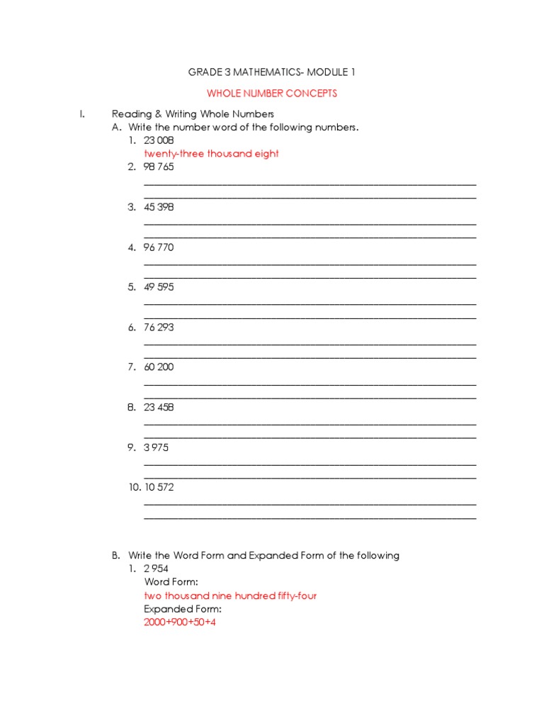 Reading & Writing Whole Numbers Grade 3 | PDF | Numbers | Mathematics