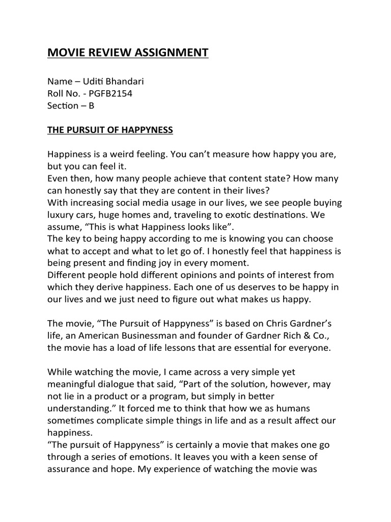 Movie Review Assignment: The Pursuit of Happyness | PDF | Happiness