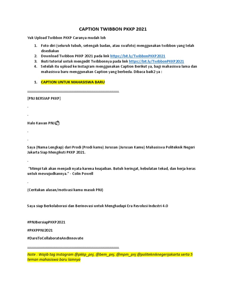 Caption Twibbon PKKP 2021 | PDF