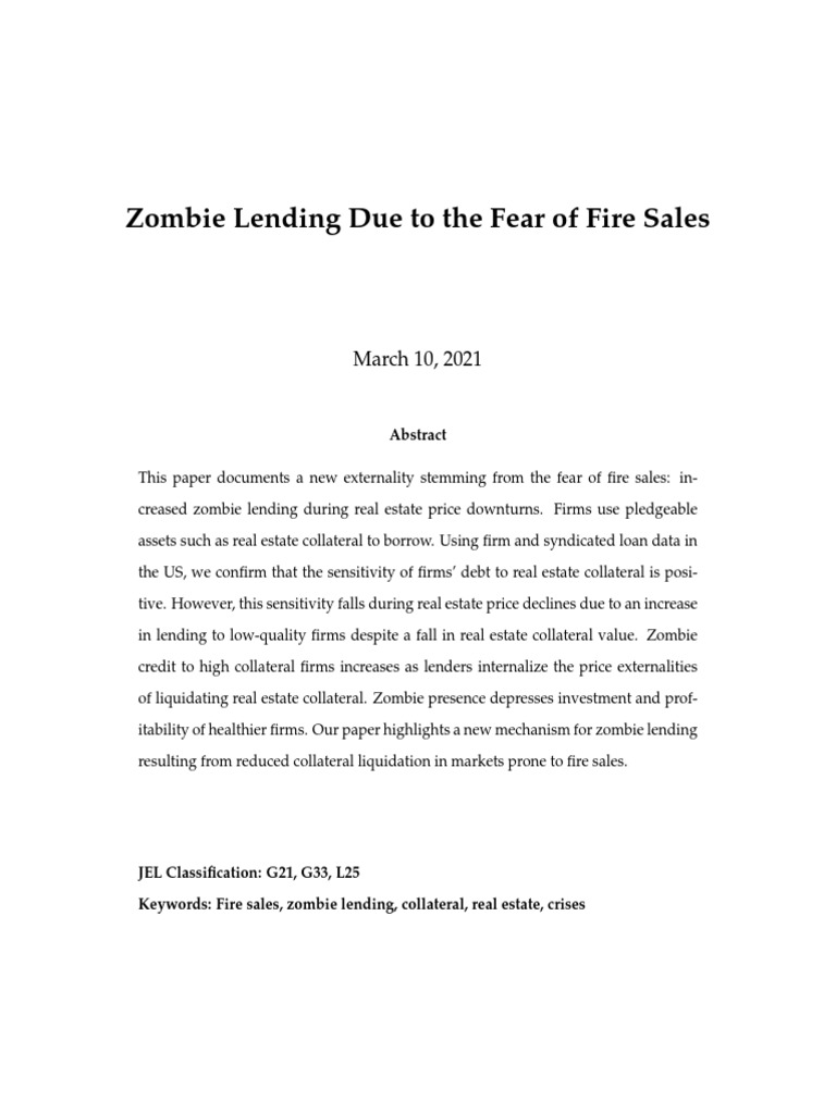 Zombie Lending Due To The Fear of Fire Sales | PDF | Loans | Finance ...