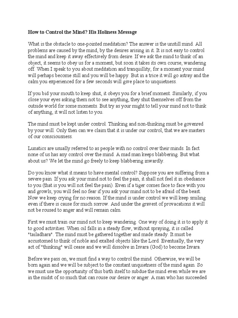 Control The Mind | PDF | Meditation | Thought